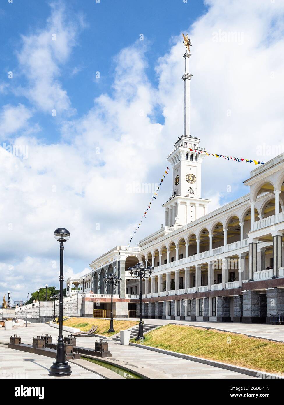 Moscow, Russia - July 19, 2021: view of edifice of North River Terminal ...