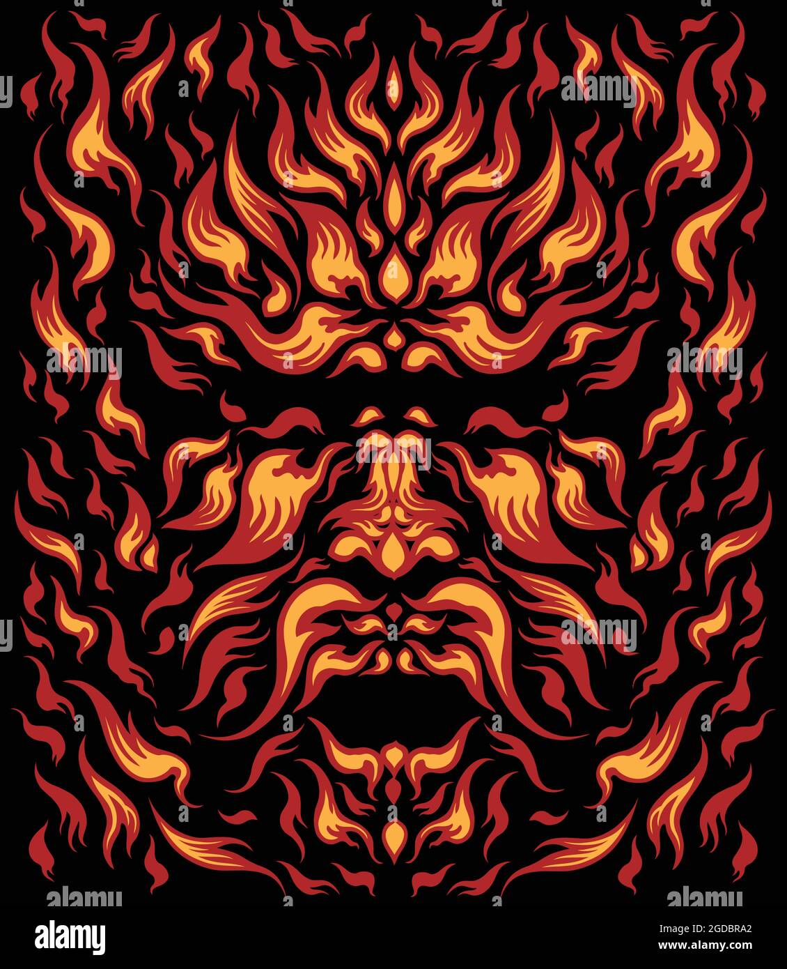 Face of fire. Editable hand drawn illustration. Vector engraving ...