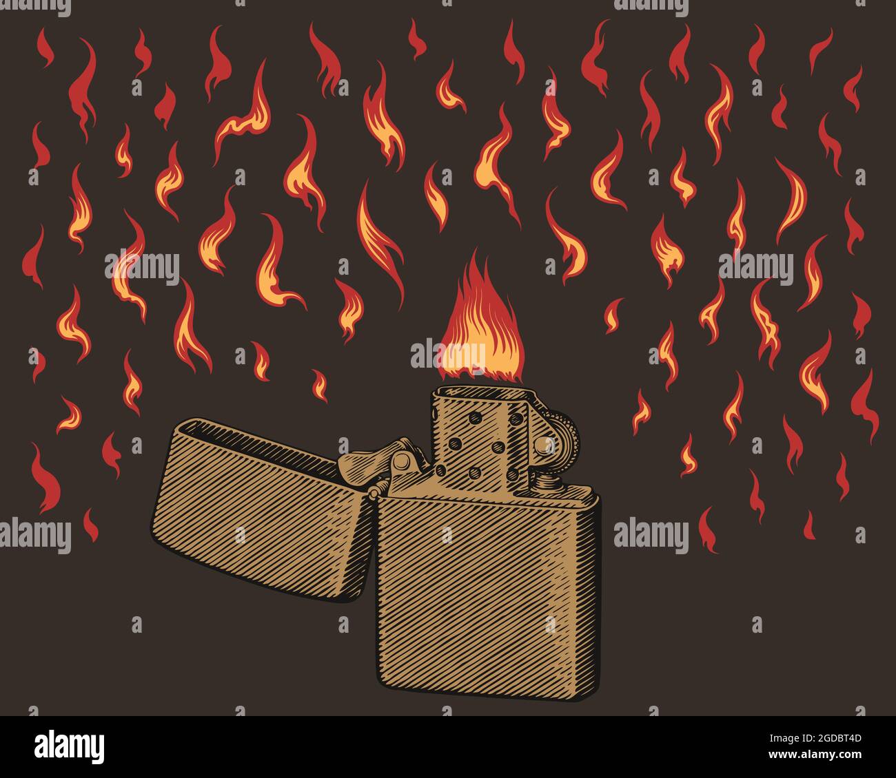 Lighter and flames. Design set. Editable hand drawn illustration ...