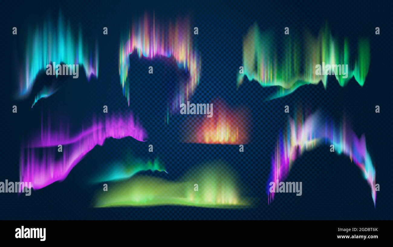 Realistic aurora borealis northern lights in night sky. Polar glowing ...