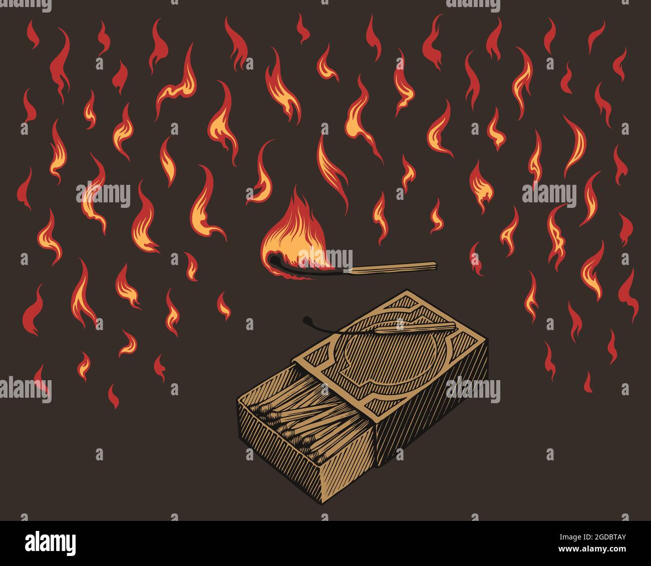 Matches and flames. Design set. Editable hand drawn illustration ...