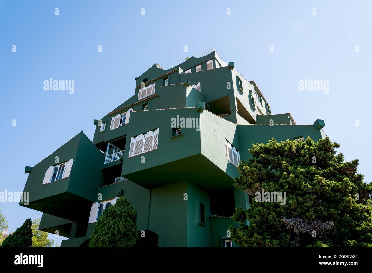 Calpe, Spain - 19 July 2021: Low angle view of the modern architecture ...