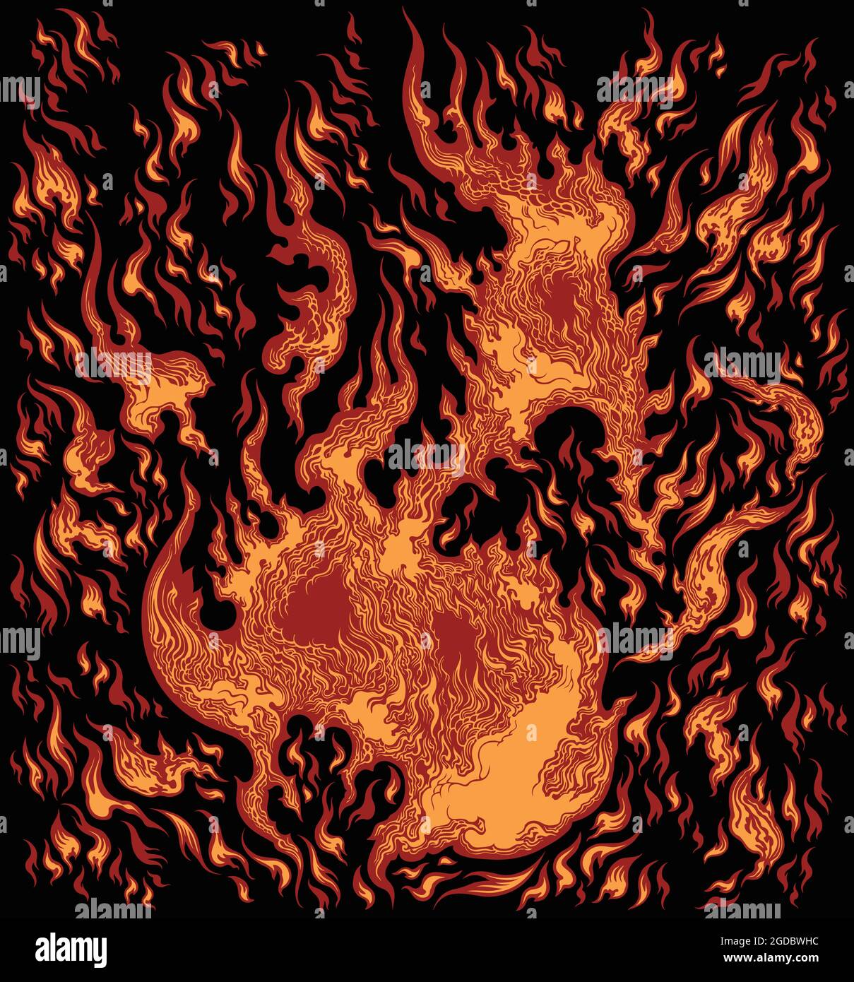 Flames. Editable hand drawn illustration. Vector engraving. Isolated on ...