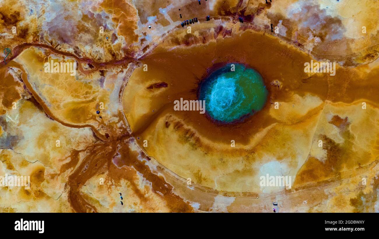 Aerial view of Aiken Spring, also called the "Devil's Eye" in the Gobi ...