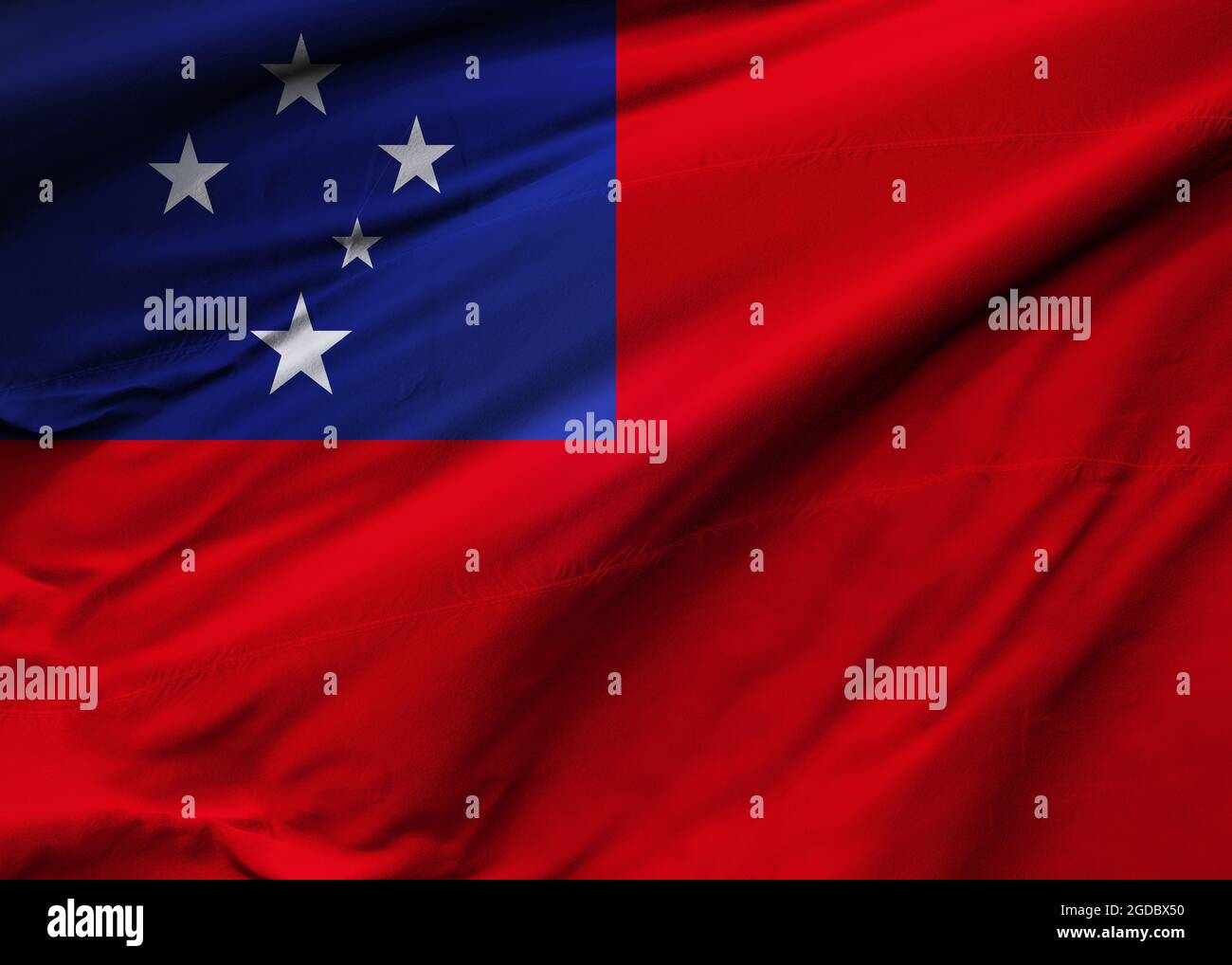 Independent State of Samoa flag blowing in the wind. Background texture ...