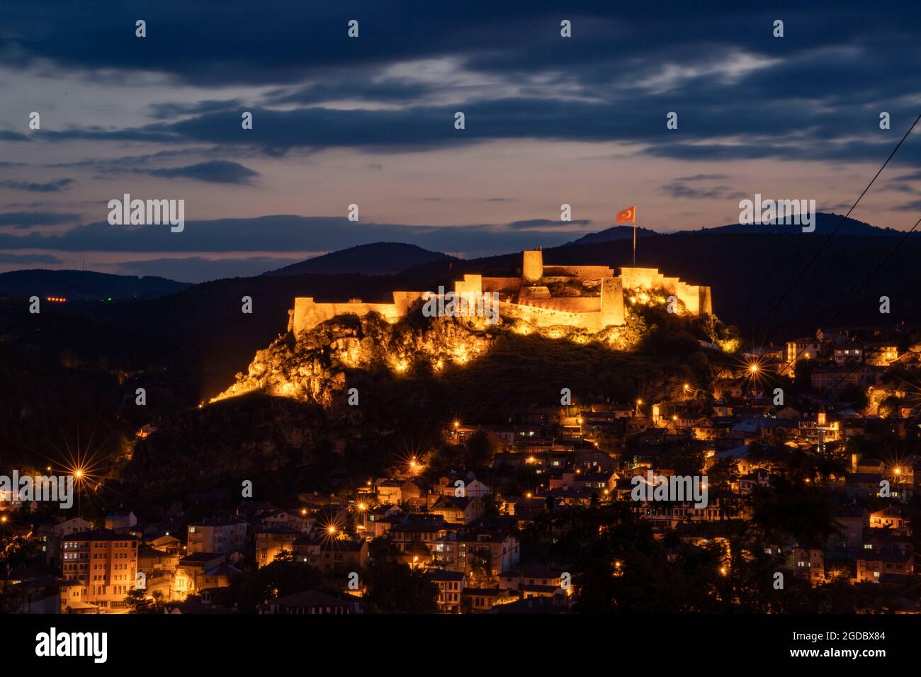 Illuminated view of Kastamonu castle at night Stock Photo - Alamy