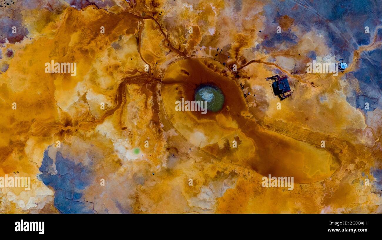 Aerial view of Aiken Spring, also called the "Devil's Eye" in the Gobi ...