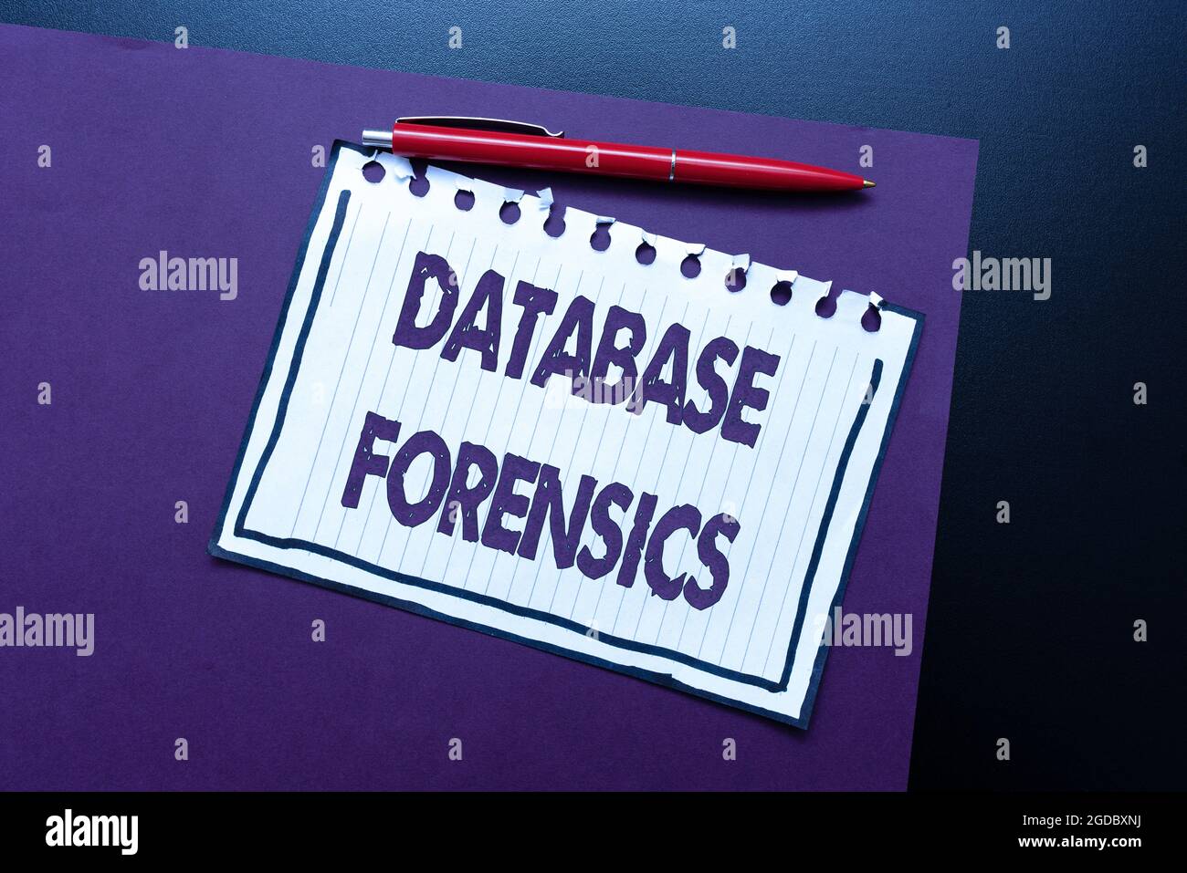 Handwriting text Database Forensics. Conceptual photo identifying transactions within a database ...