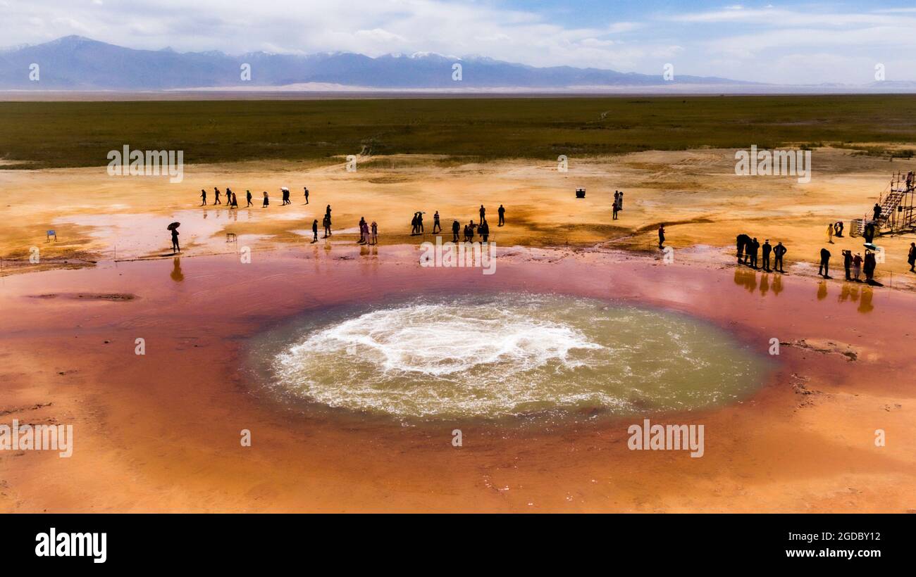 Aerial view of Aiken Spring, also called the "Devil's Eye" in the Gobi ...
