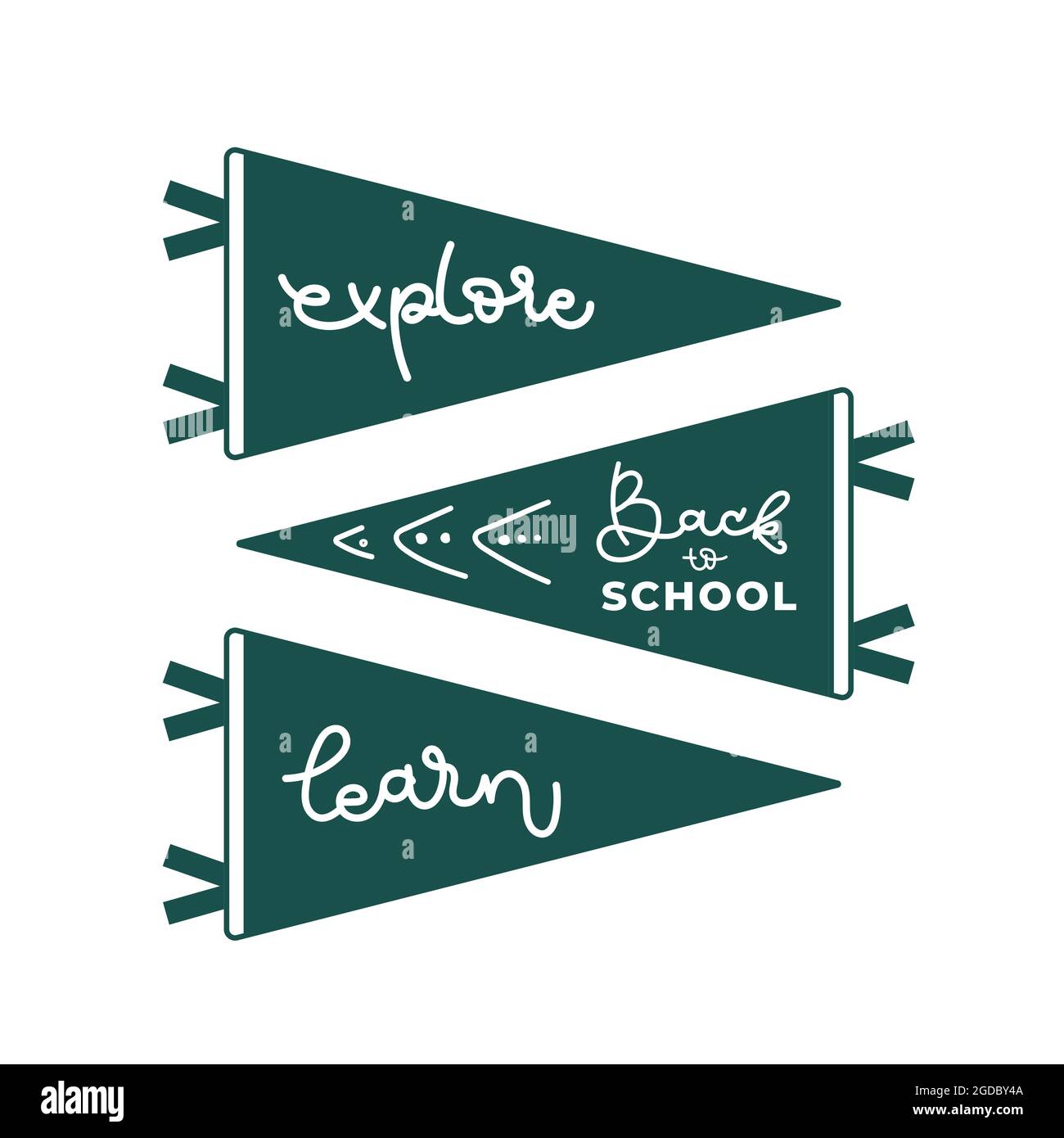 Back to school green pennants felt. Explore and learn. Vector ...