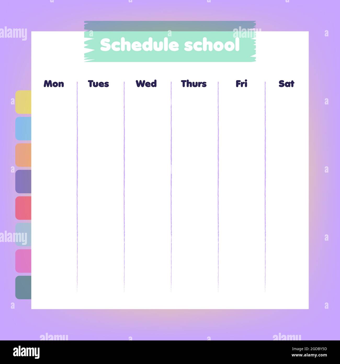 School schedule. Minimalist weekly planner. Sheet of paper with the ...
