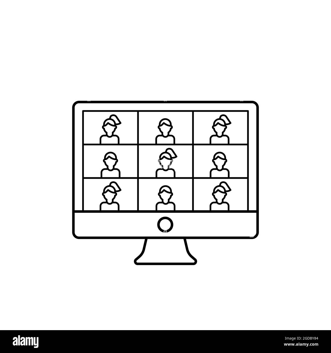 Video conferencing black outline icon. Desktop computer device video ...