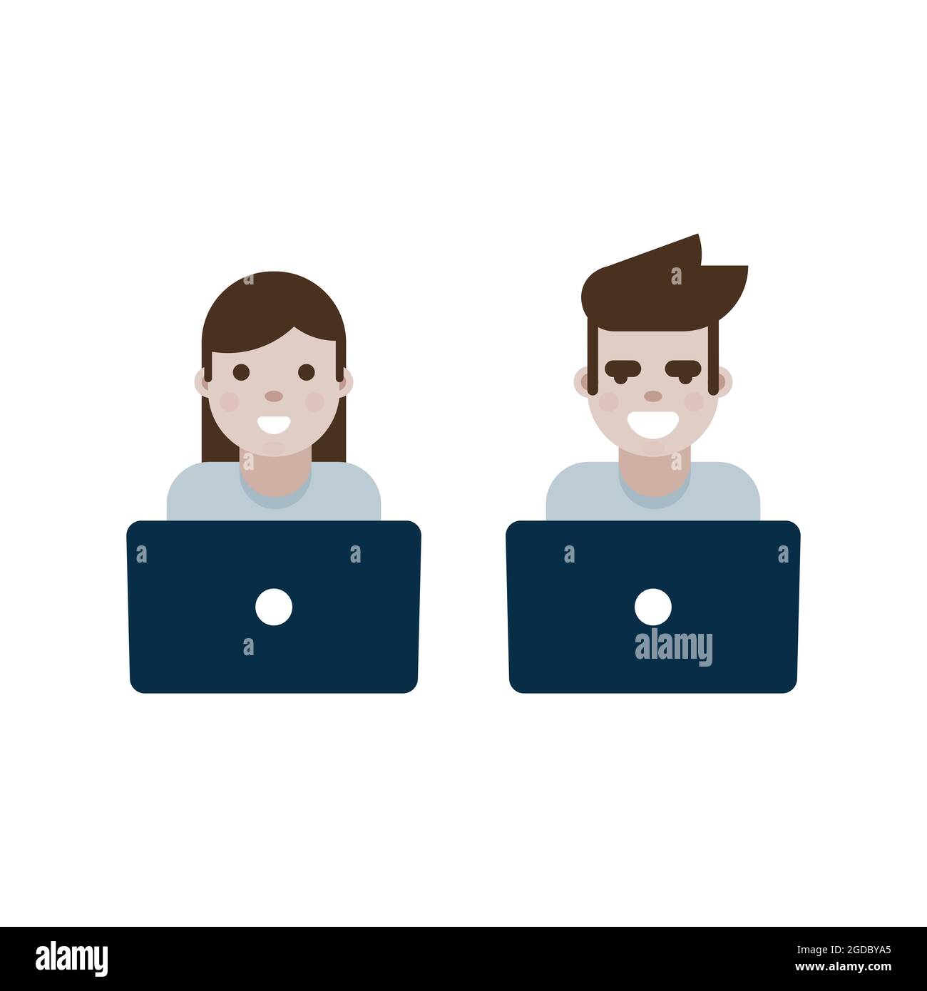 Two characters icons. Two people with laptop computers. Networking ...