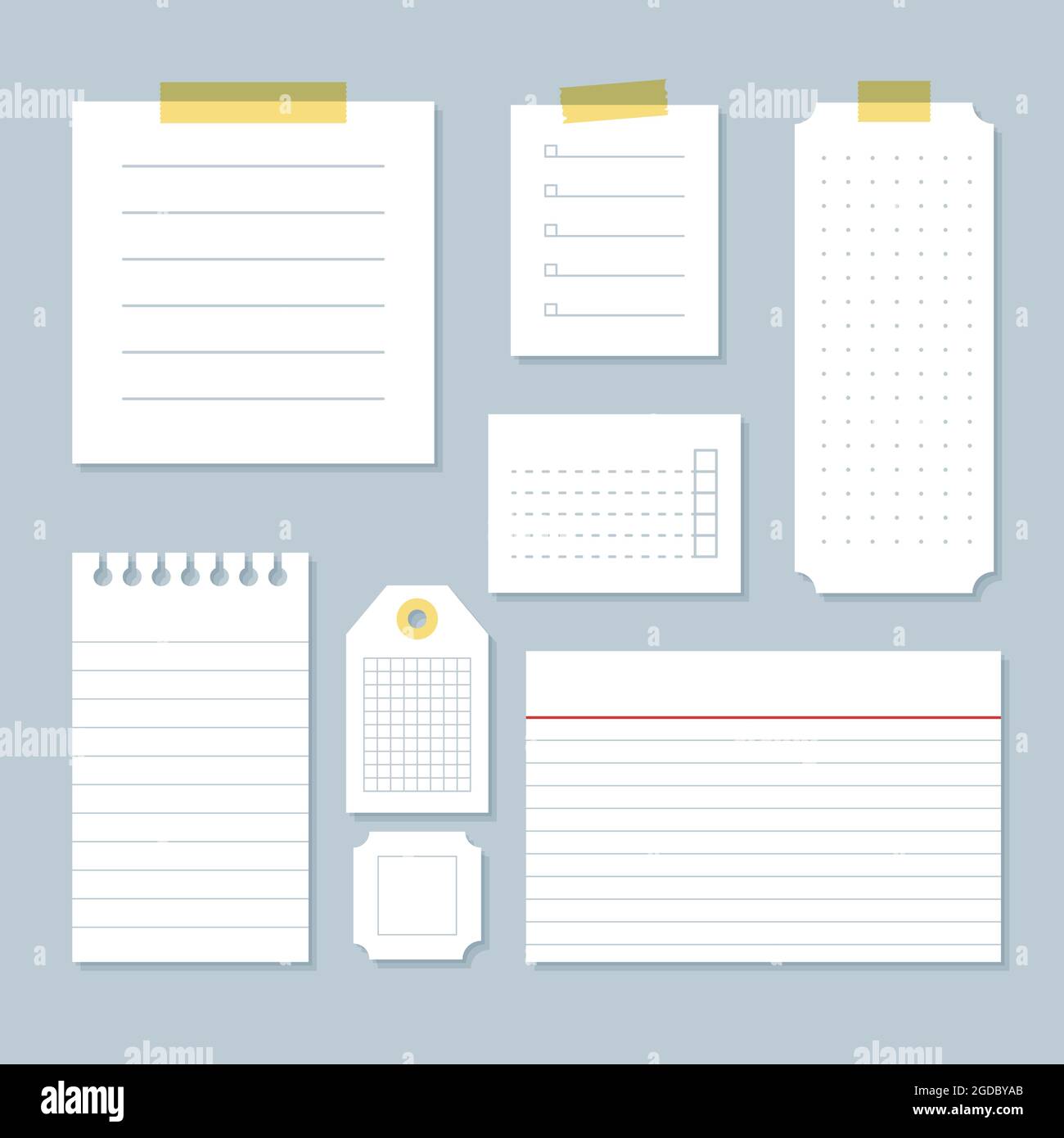 Paper notes, tag and cards set. Different lined, dotted and squared ...