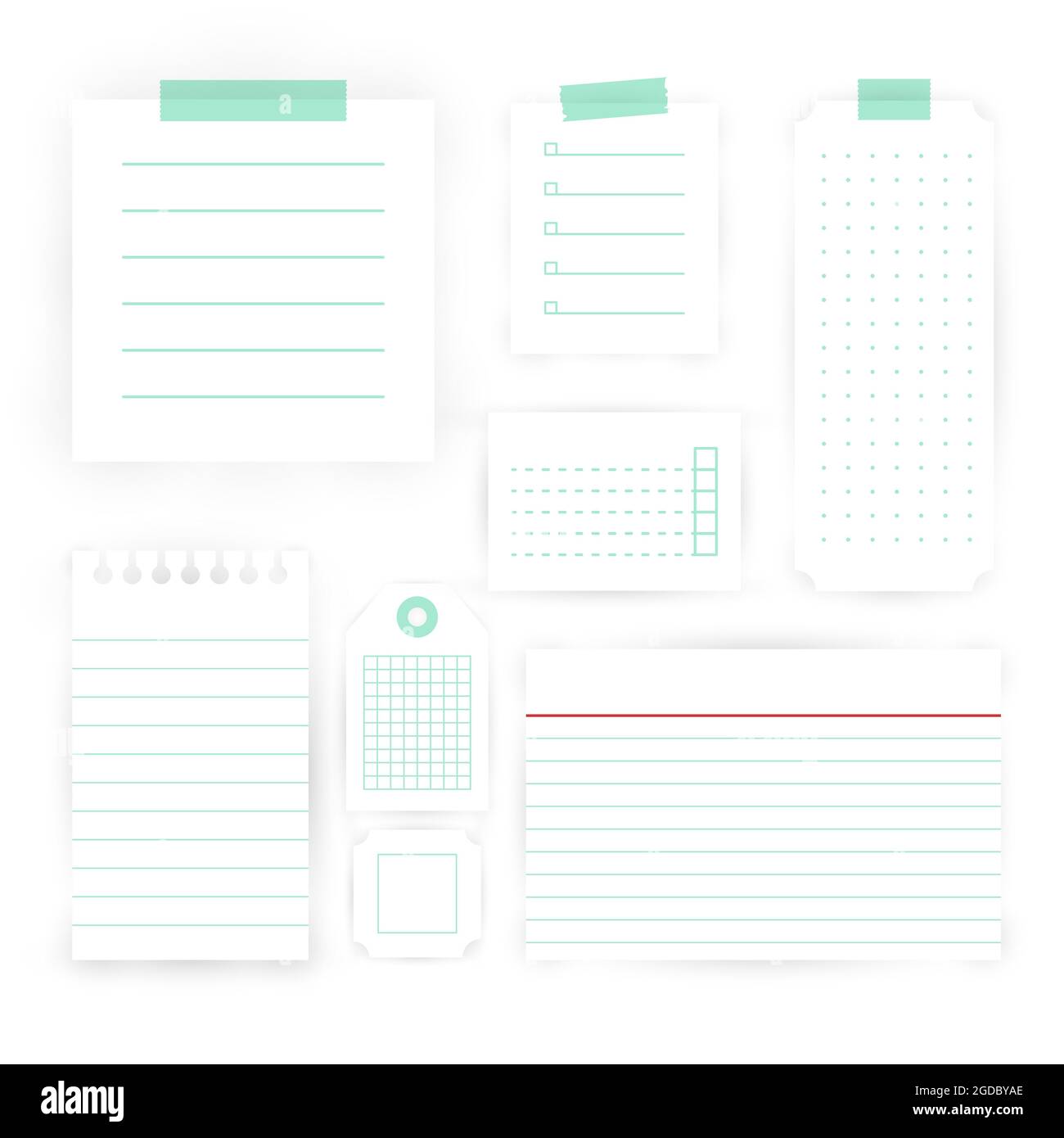 Paper notes, tag and cards set. Different lined, dotted and squared ...