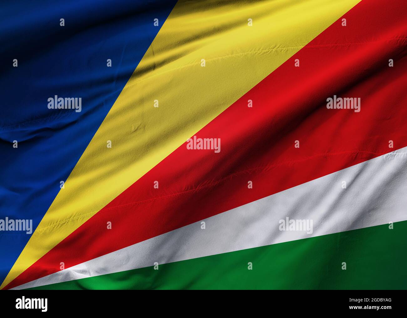 Republic of Seychelles flag blowing in the wind. Background texture ...