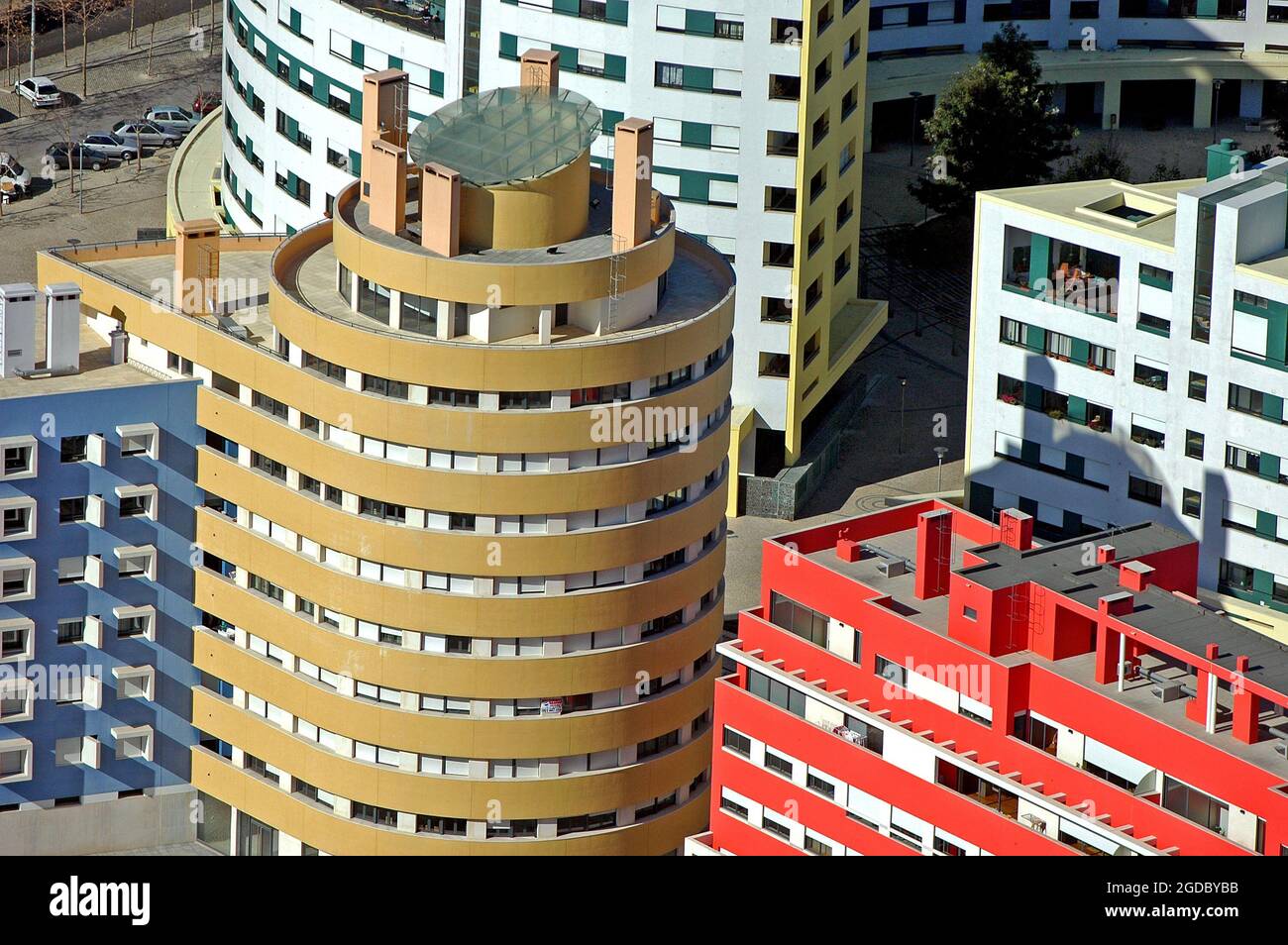 LISBOA, PORTUGAL - Feb 17, 2005: A high angle view of modern colorful ...
