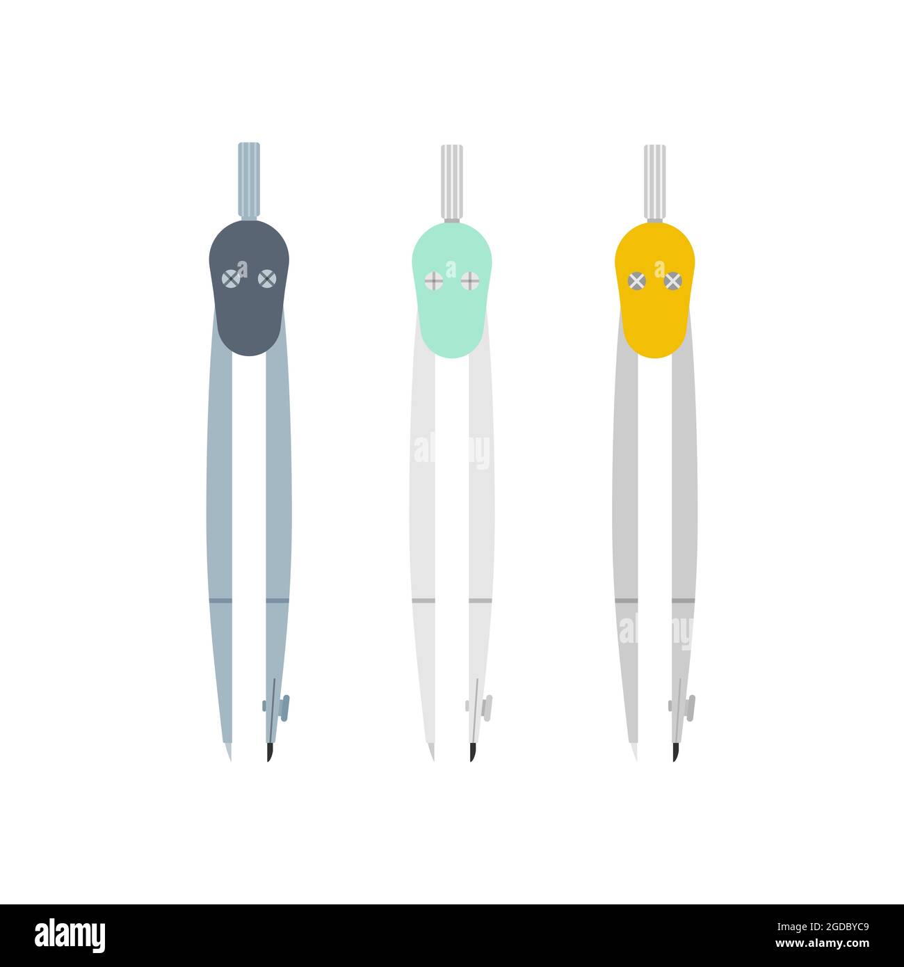 Three Colored Compasses Technical Drawing Supply Back To School Vector Illustration Flat
