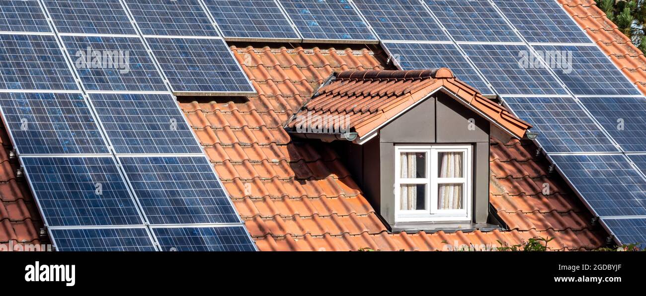 Panorama solar energy on the roof Stock Photo - Alamy