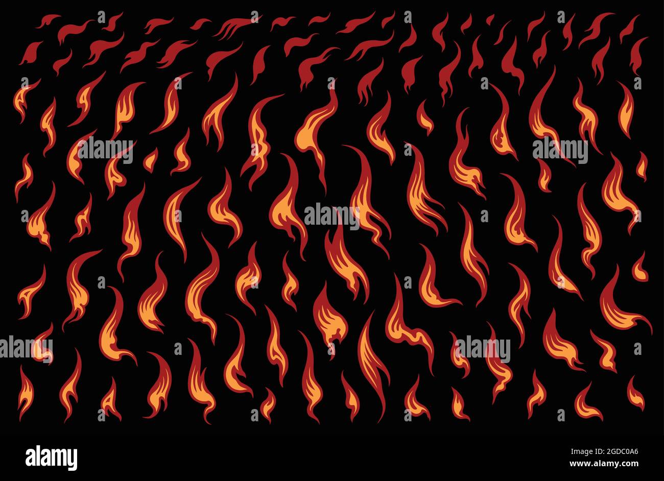 Flames. Design set. Editable hand drawn illustration. Vector engraving ...