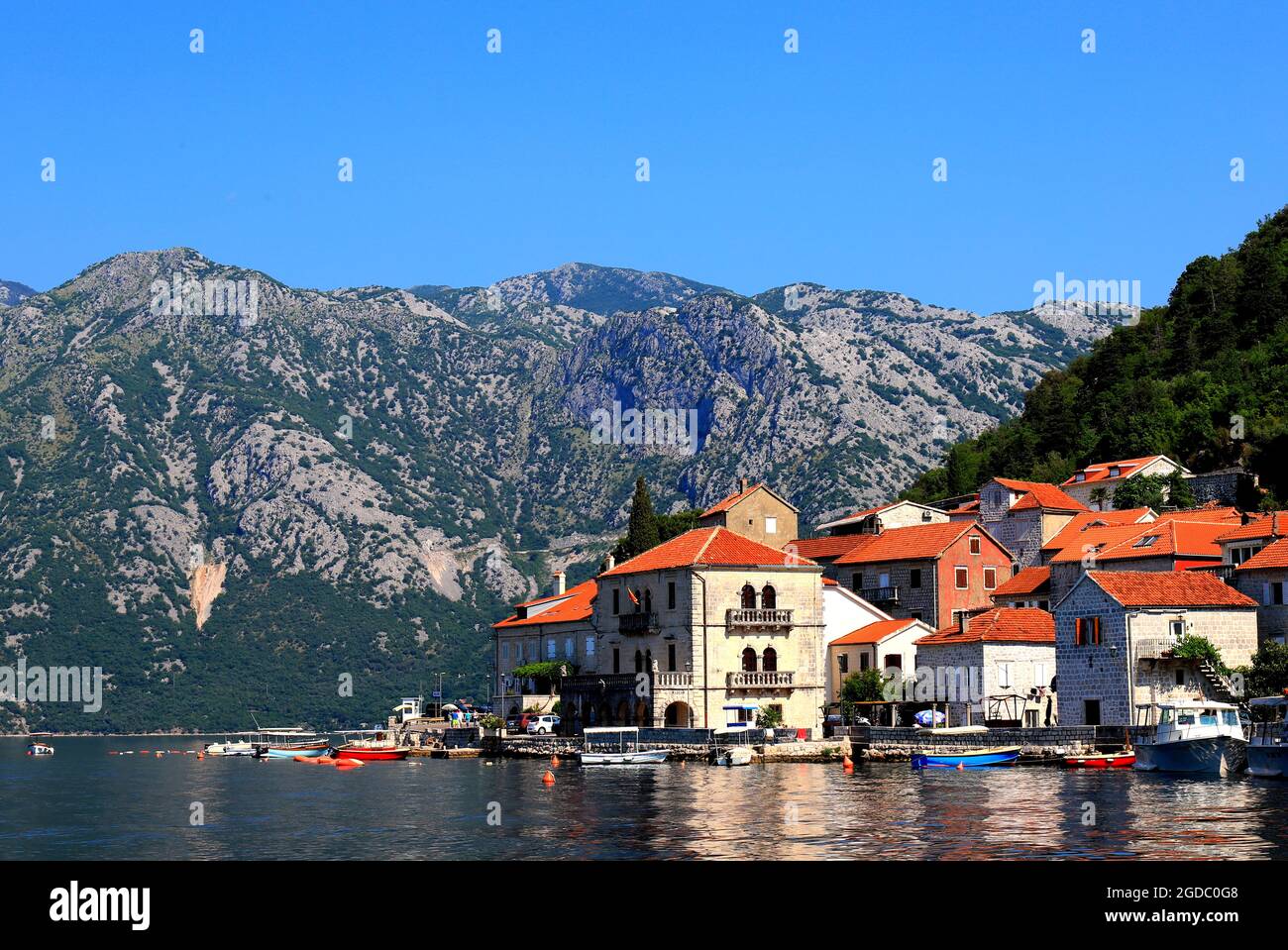 Old Historic buildings in Perast, Montenegro. A beautiful resort town ...