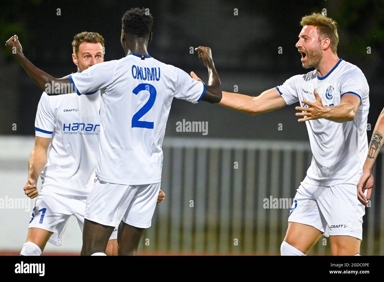 Gent's Joseph Okumu celebrates after scoring during a game between ...