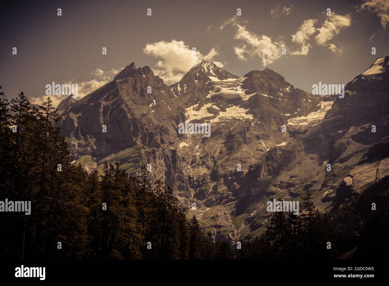 Landscape view of the Swiss Alpes near Kandersteg, shot in Kandersteg ...