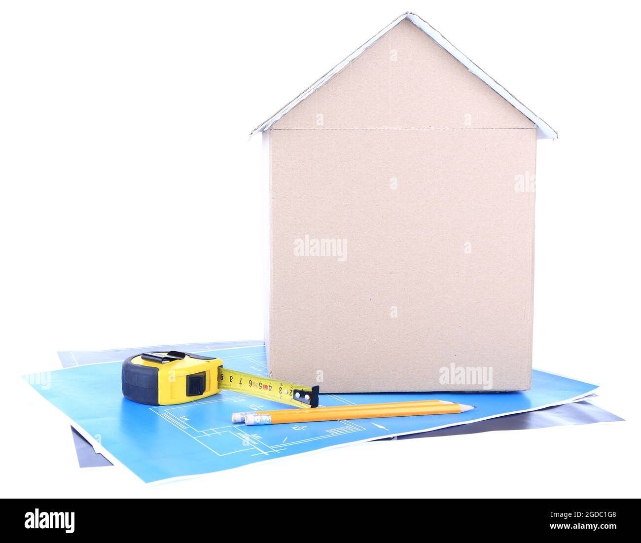 Cardboard house with drawings isolated on white Stock Photo - Alamy