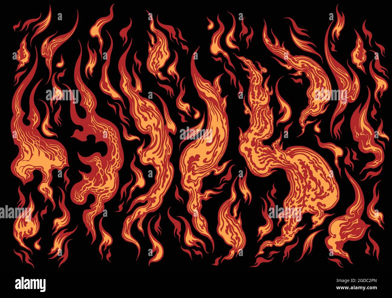 Flames. Editable hand drawn illustration. Vector engraving. Isolated on ...