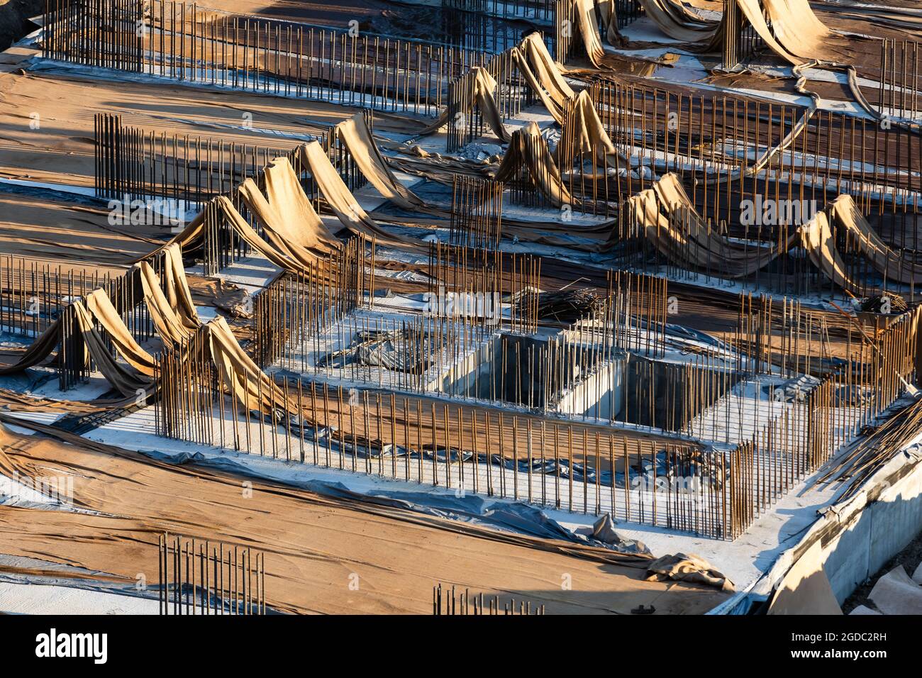 The huge metal structure on the construction site, aerial view Stock ...