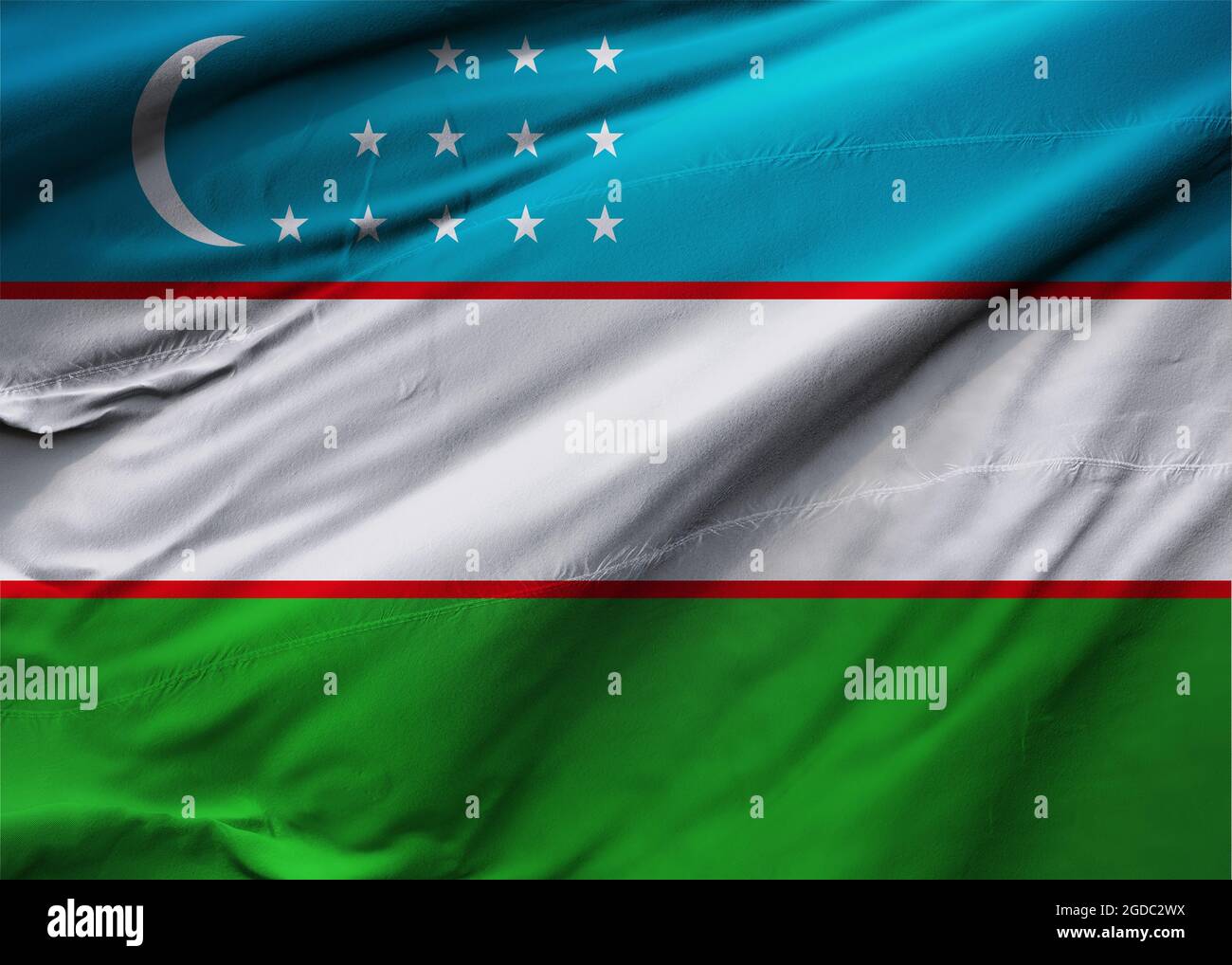 Republic of Uzbekistan flag blowing in the wind. Background texture ...