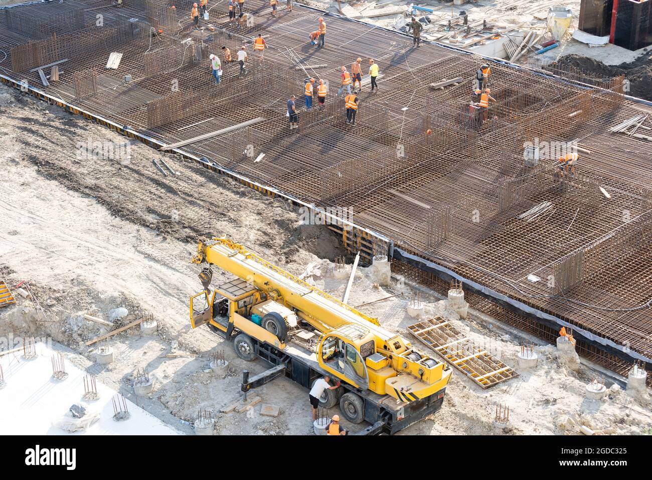 The huge metal structure on the construction site, aerial view Stock ...
