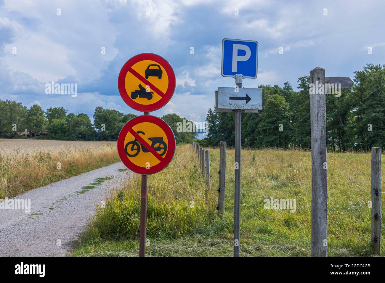 Beautiful summer nature landscape view. Road signs that operate in this ...