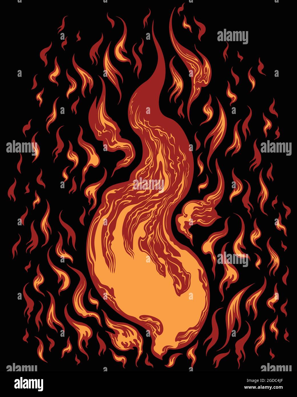 Flames. Editable hand drawn illustration. Vector engraving. Isolated on ...
