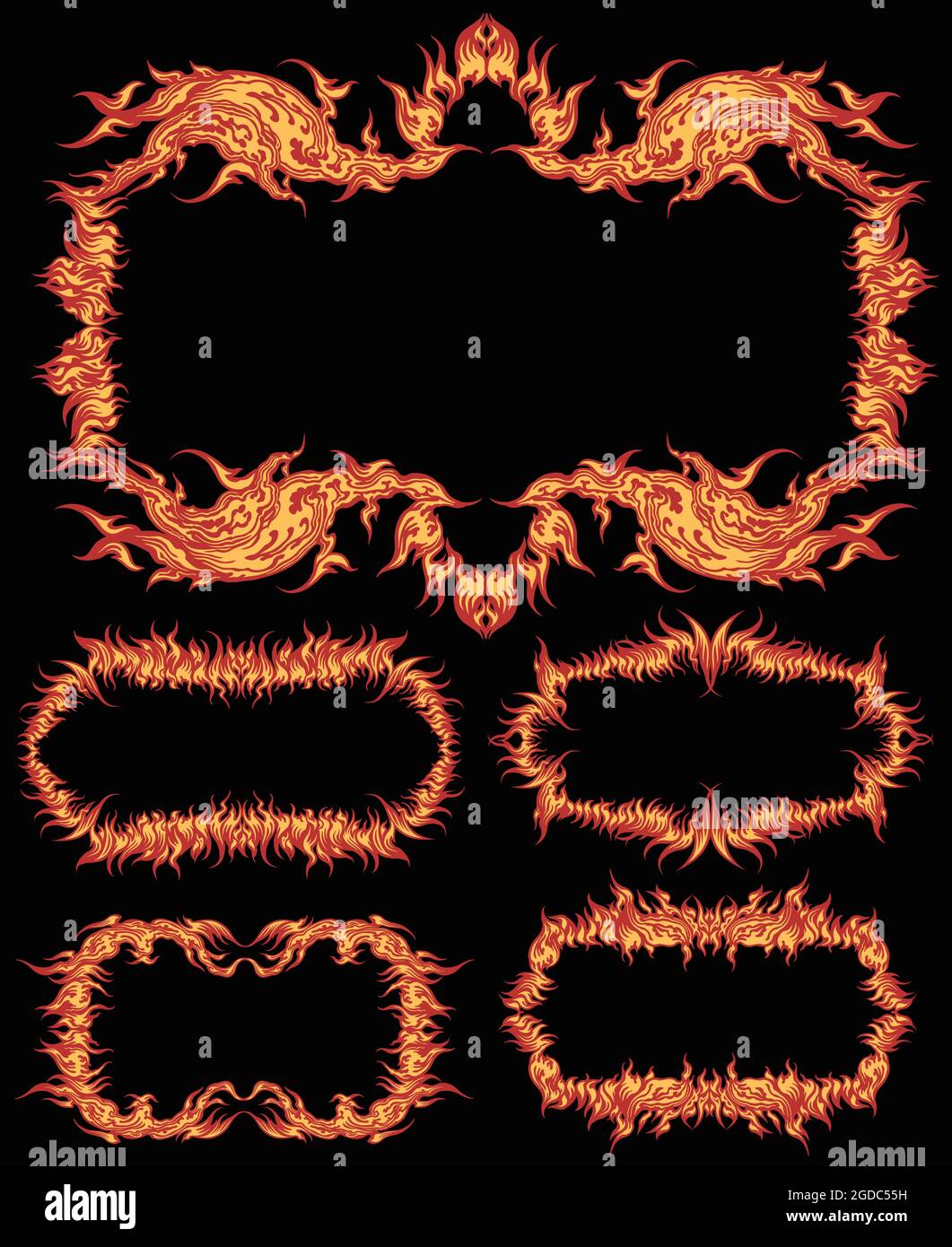 Fiery frames. Design set. Editable hand drawn illustration. Vector ...