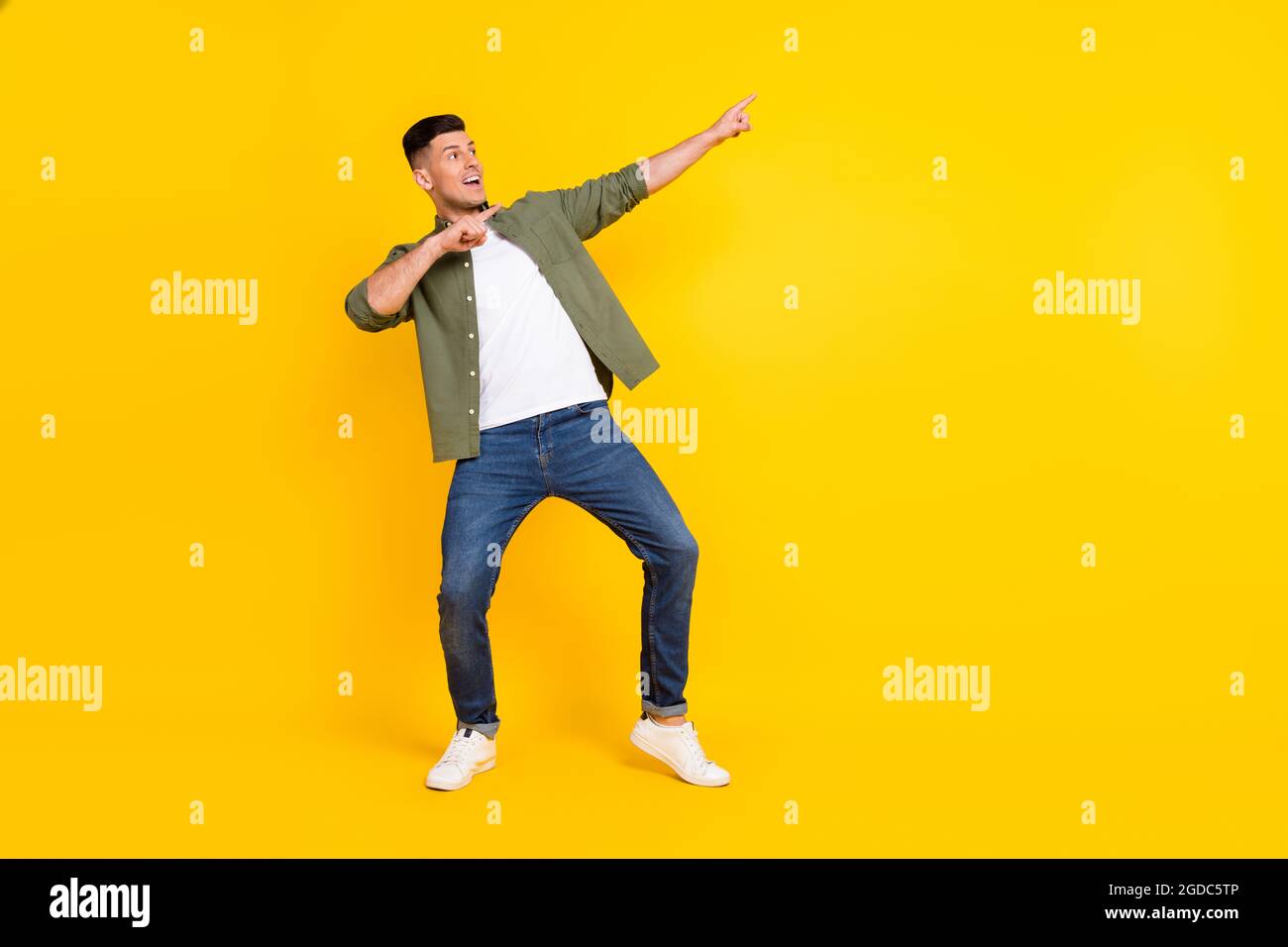 Full length body size view of attractive cheerful guy dancing having ...