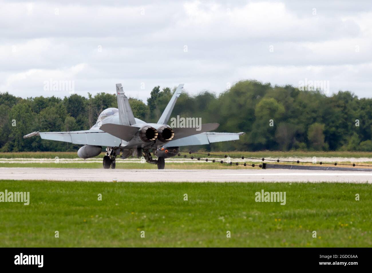 A Royal Canadian Air Force CF-18 after being 'captured' by an arrestor ...
