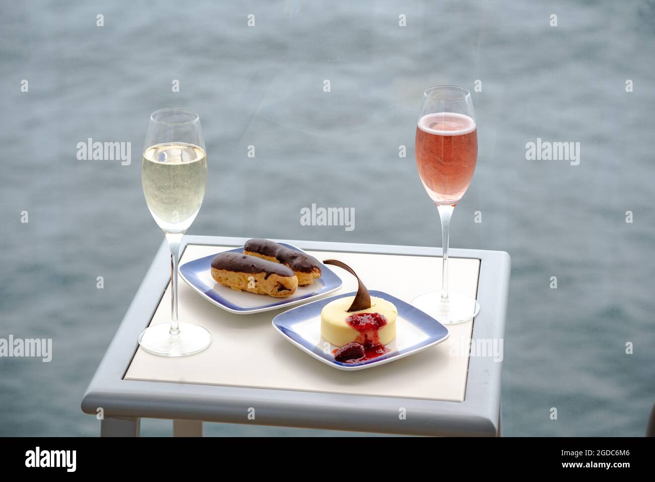 Champagne and tasty snacks on cruise ship balcony Stock Photo - Alamy