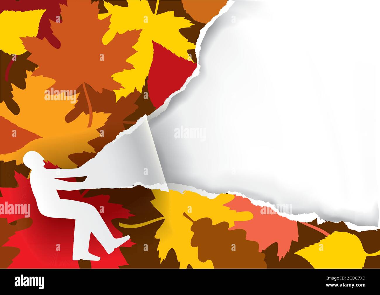 Autumn paper background, promotion man ripped paper. Male silhouette ...