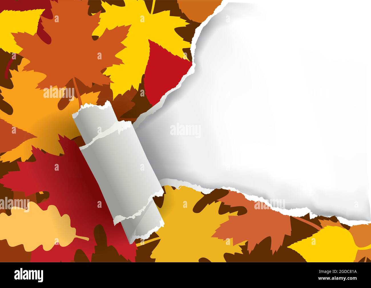 Ripped paper with autumn leaves. Illustration of torn paper with autumn ...