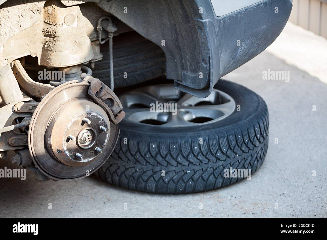Vehicle tire or break pads repair, inspection and maintenance with ...