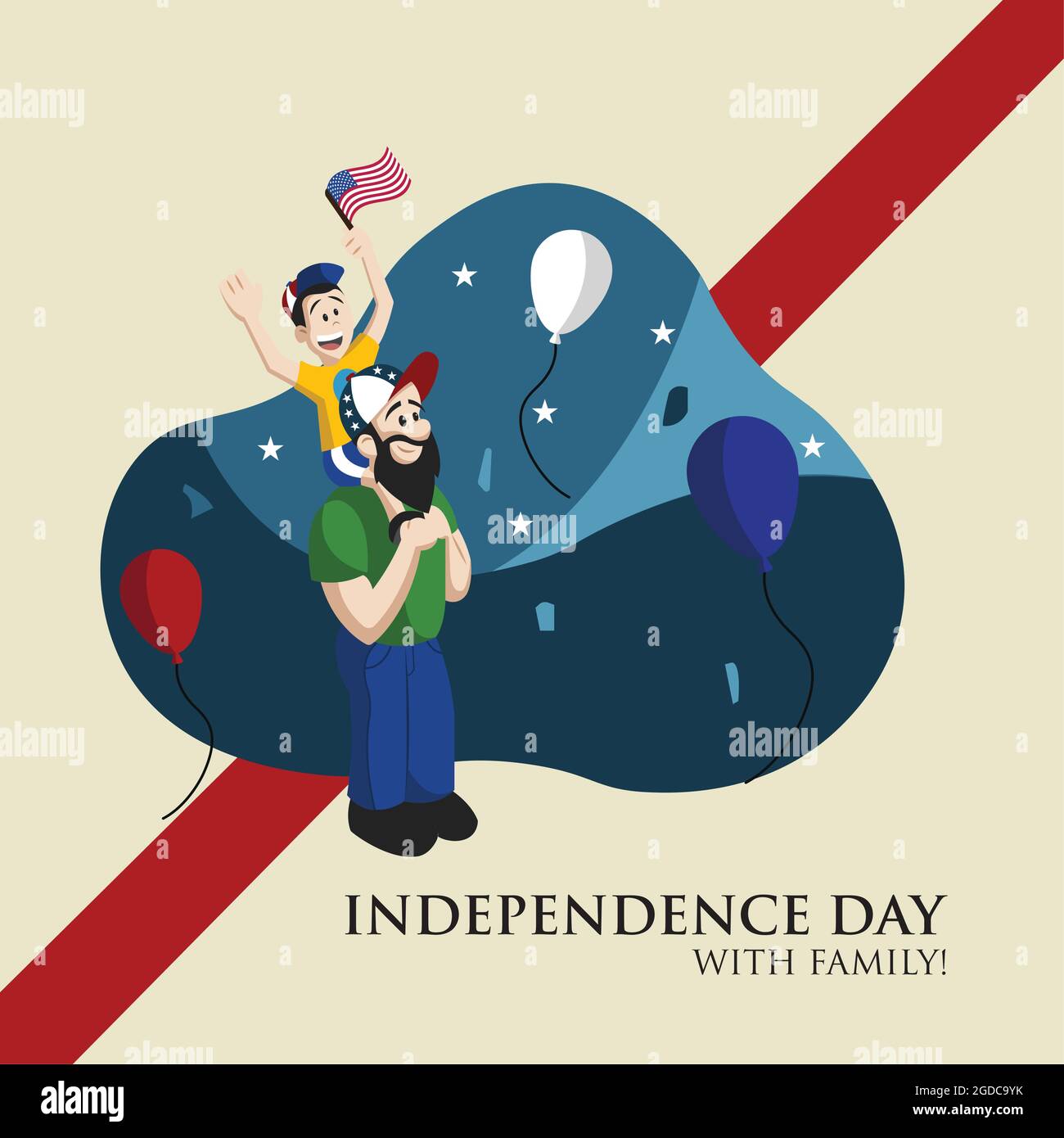 Happy independence day 4th of July poster with a father carrying his ...