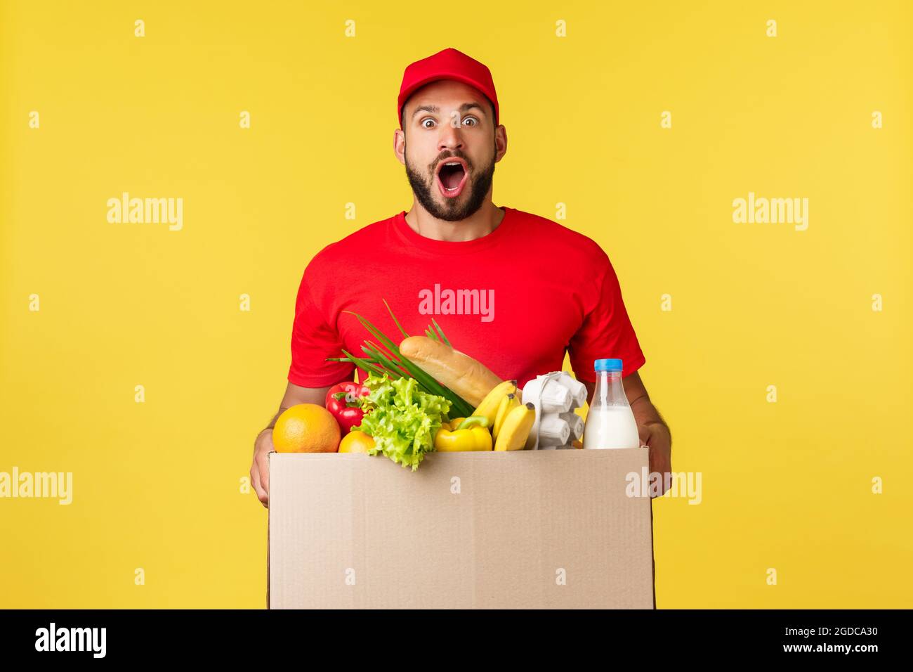 Online delivery, shopping and food order concept. Excited and amused ...