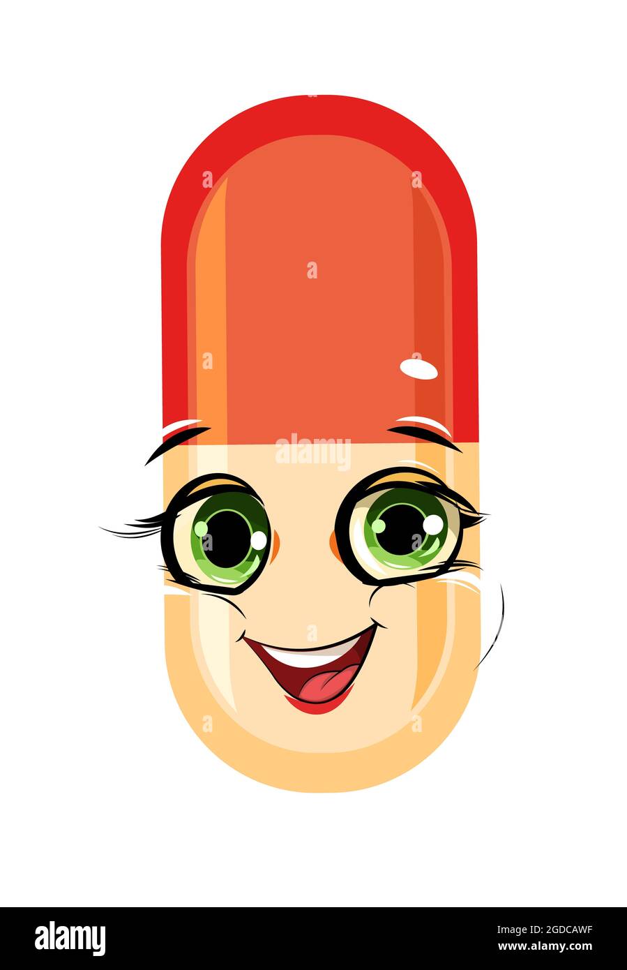 Fun medicine. Capsule girl. Illustration for children. The character ...