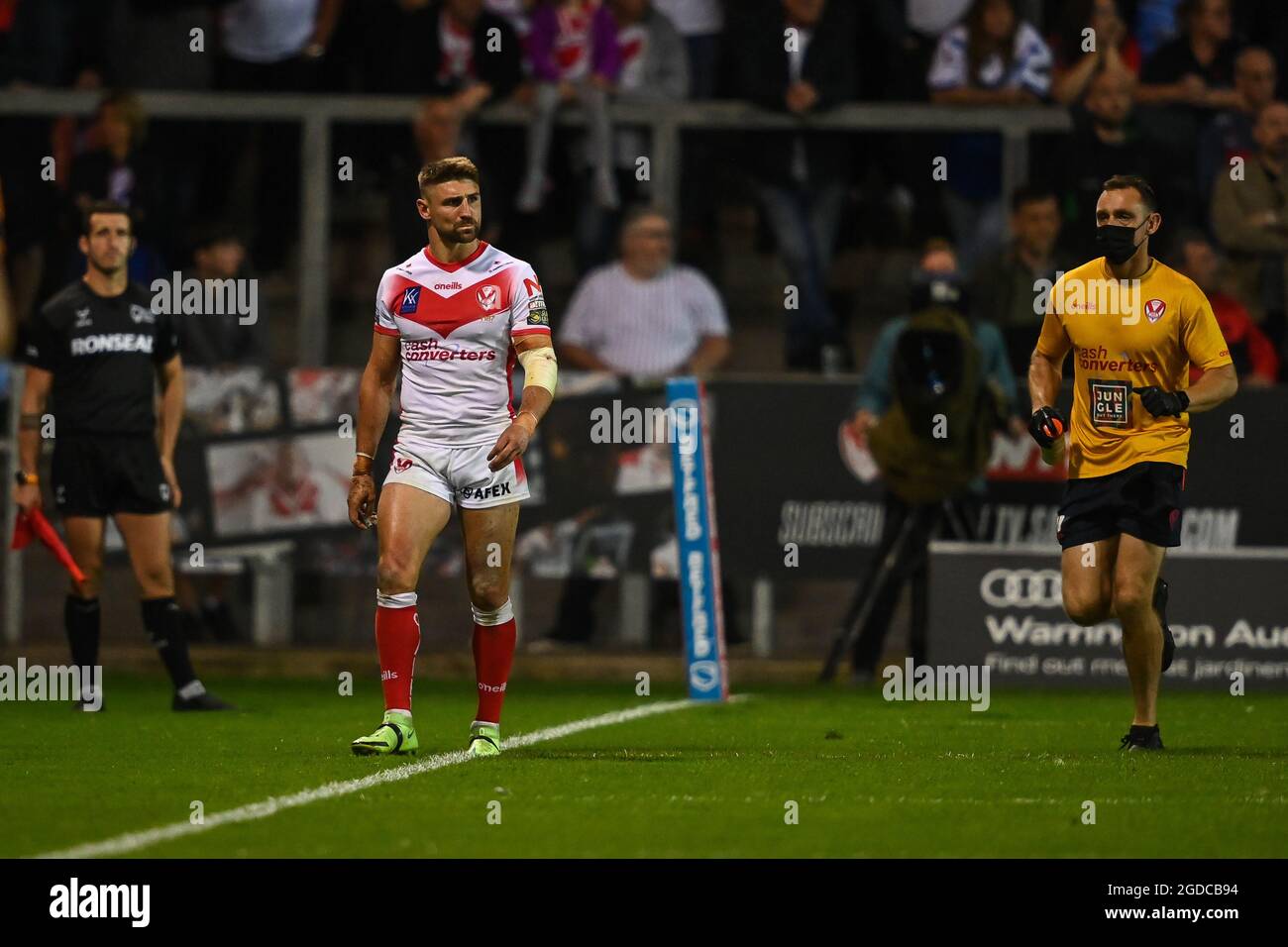 Tommy Makinson (2) of St Helens leaves the field after referee Ben ...