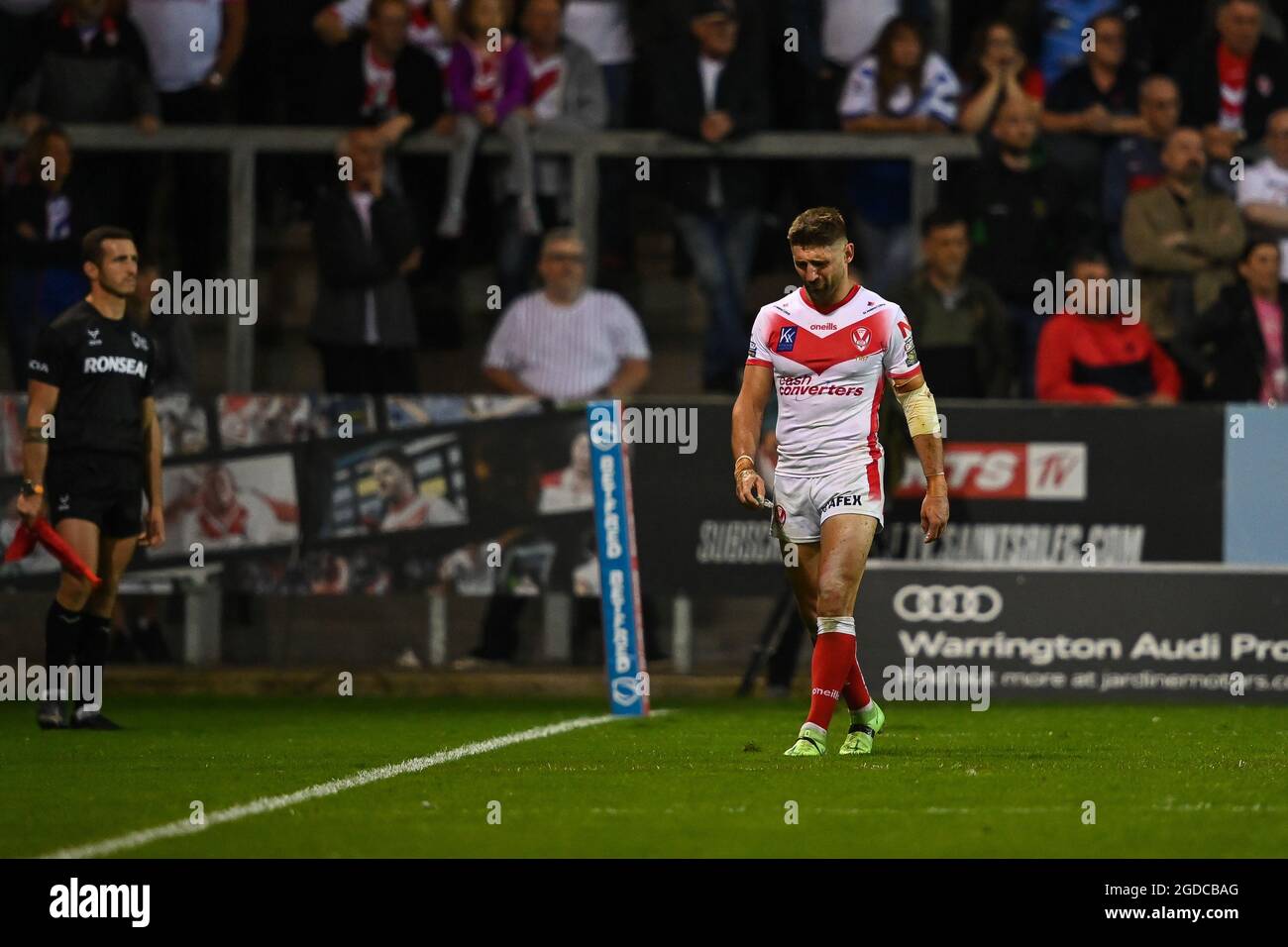 Tommy Makinson (2) of St Helens leaves the field after referee Ben ...