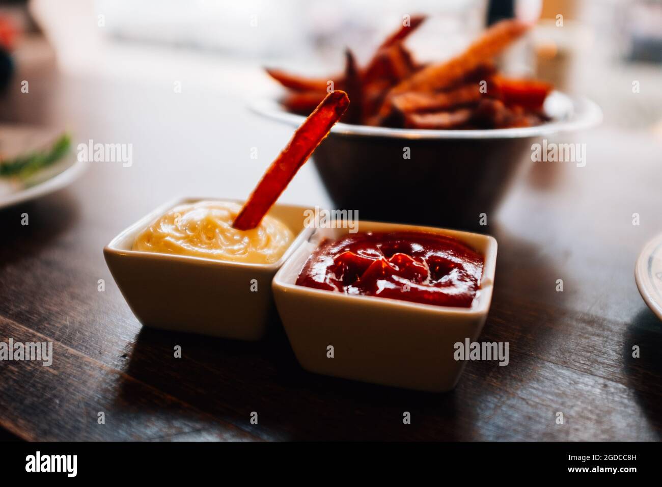 Types of sauces in a restaurant table Stock Photo - Alamy