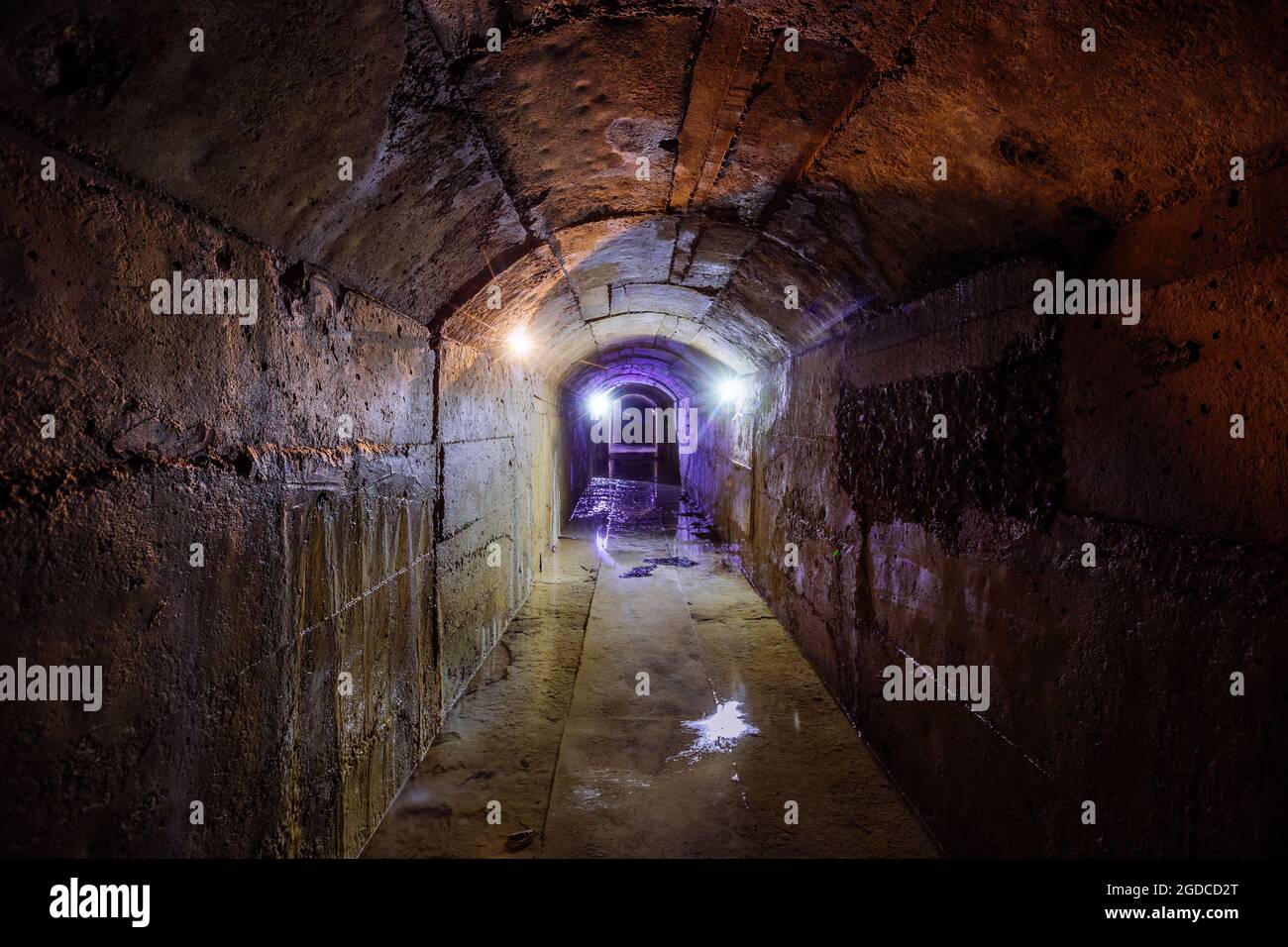 Old dark vaulted underground flooded drainage tunnel Stock Photo - Alamy