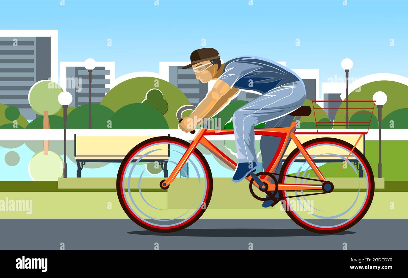 The old man rides a bicycle. Urban sports. Fitness and healthy ...