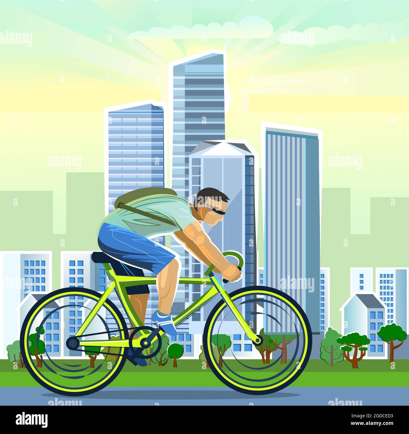 The boy rides a bicycle. Cycling. Fitness and healthy lifestyle. Flat ...